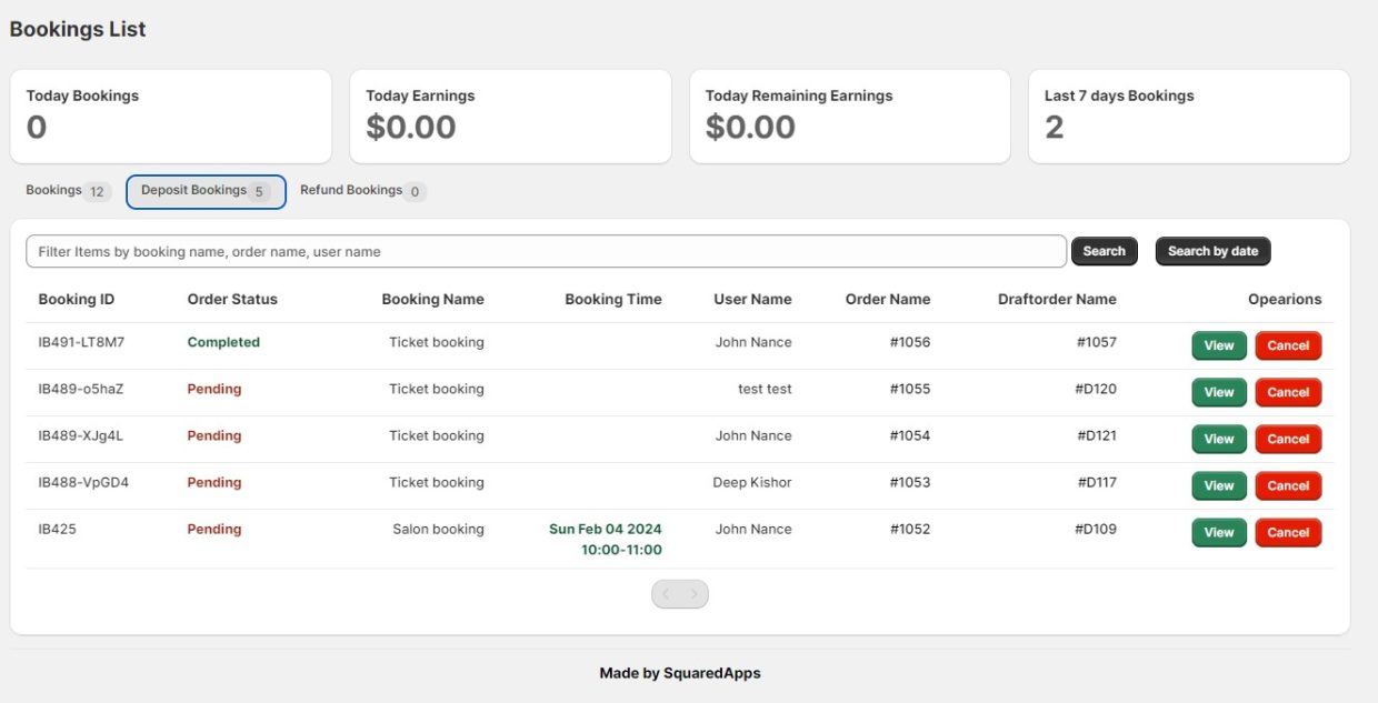 Bookings - Squared Apps